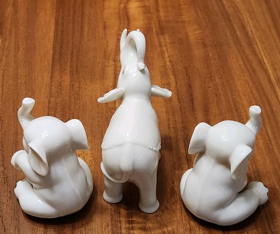 Set of 3 Lenox Porcelain Elephants with gold trim. Excellent Condition ...