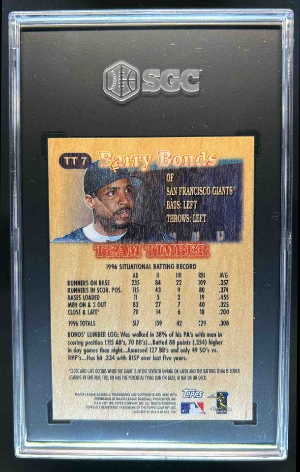 1997 Topps Barry Bonds Team Timber #TT7 Giants SGC 8 | eBay