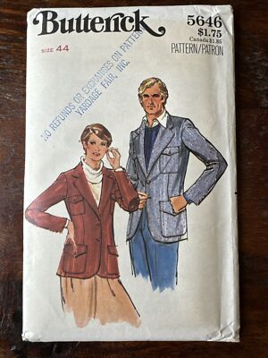 Butterick 1970s Men's Sewing Pattern 5646 Size 44 UC FF Fitted Lined ...
