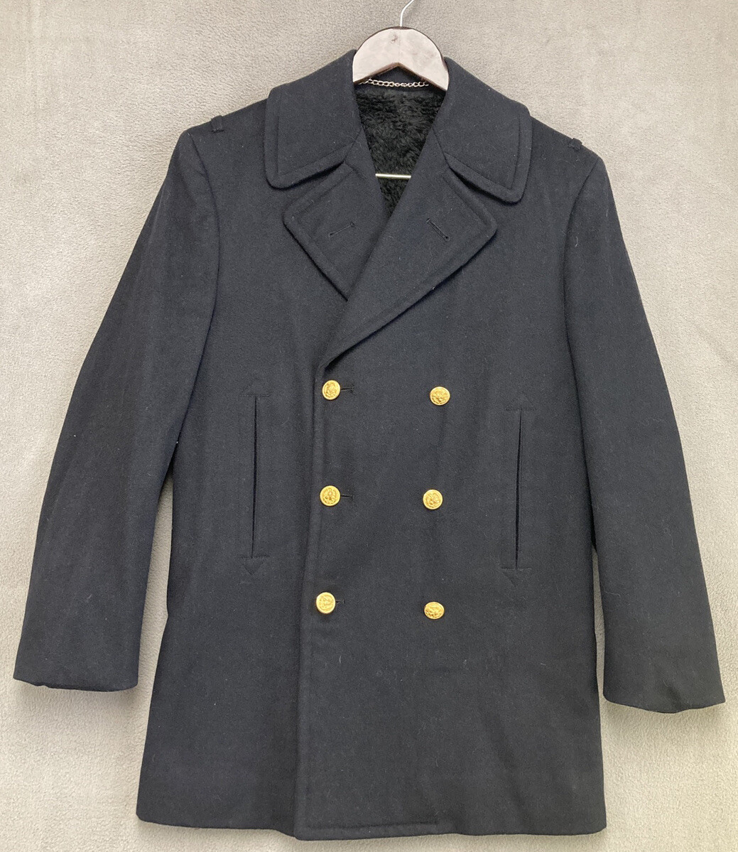 USNA Black Reefer Peacoat US Naval Academy Double Bre… - Gem