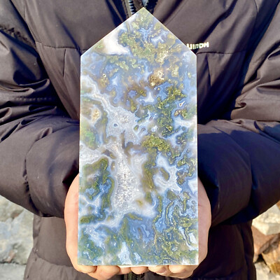 2.9LB Natural Geode Aquatic Plant Water Grass Moss Agate Obelisk ...