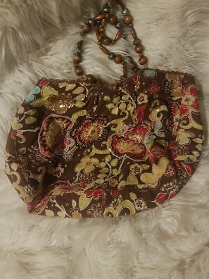 Hand Bag Tiannl Beaded Sequins Accents Wood Handles Purse use | eBay