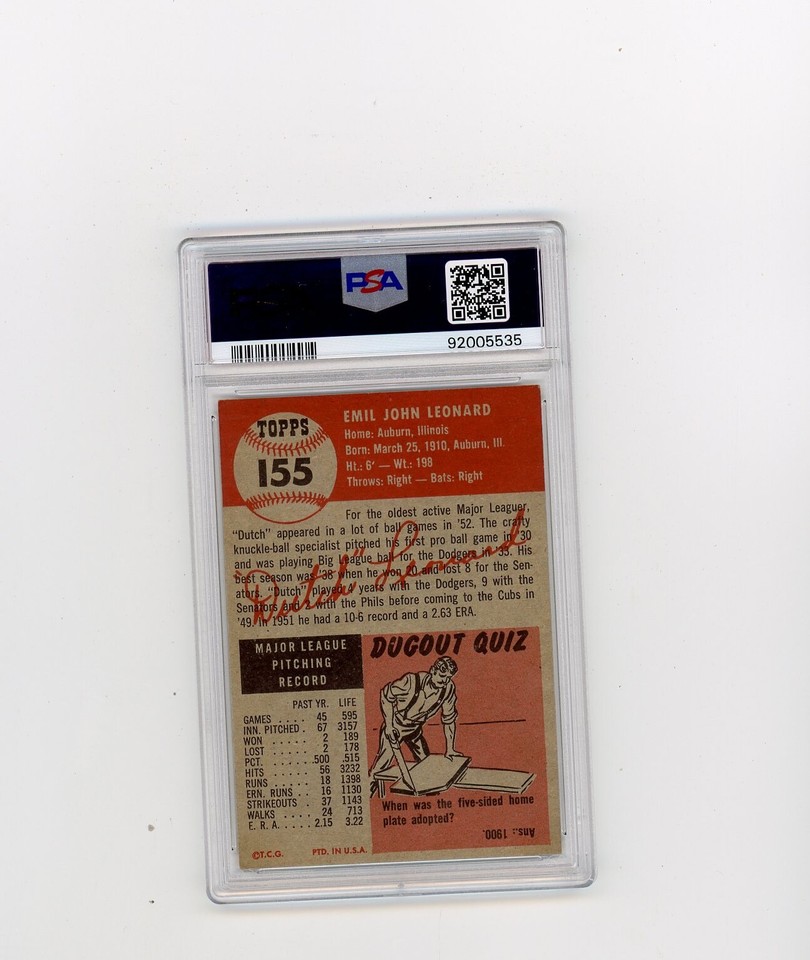 1953 Topps Baseball PSA 8 #155 Dutch Leonard Blazer Just Graded! | eBay