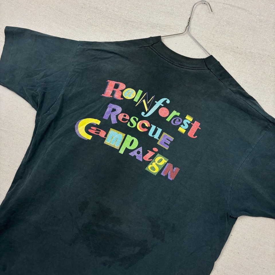 VTG 1992 Rainforest Rescue Campaign Hapi Eagle T Shirt Faded Black ...