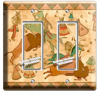 NATIVE AMERICAN INDIAN TIPI BUFFALO DOUBLE GFI LIGHT SWITCH WALL PLATE ...