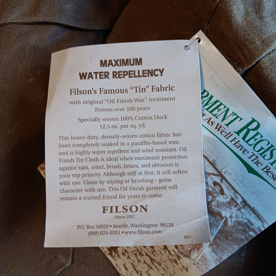 Vintage Filson Upland Bird Hunting Jacket XL 44 Tin Cloth Waxed Cotton ...