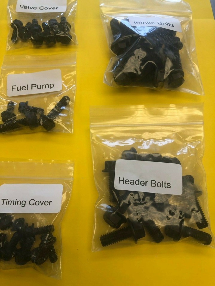 SBC ENGINE BOLT KIT SET Headers + Short Water Pump 283 327 350 383 ...