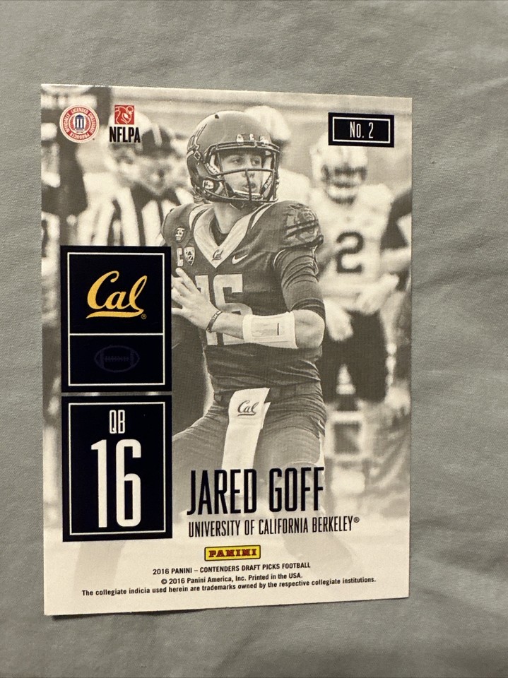 2016 Panini Contenders Draft Picks Game Day #2 Jared Goff Rookie Card ...