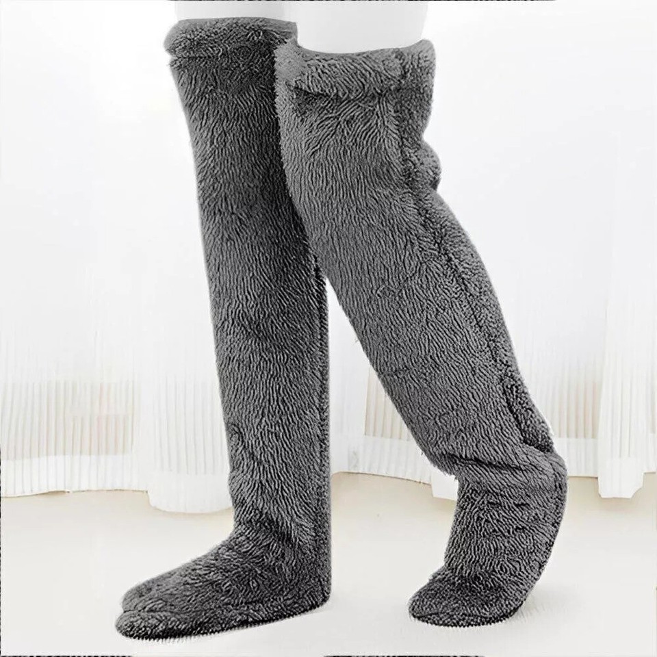 Long Sock Slippers Warm High Fuzzy Socks over Knee Winter Furry Thigh ...