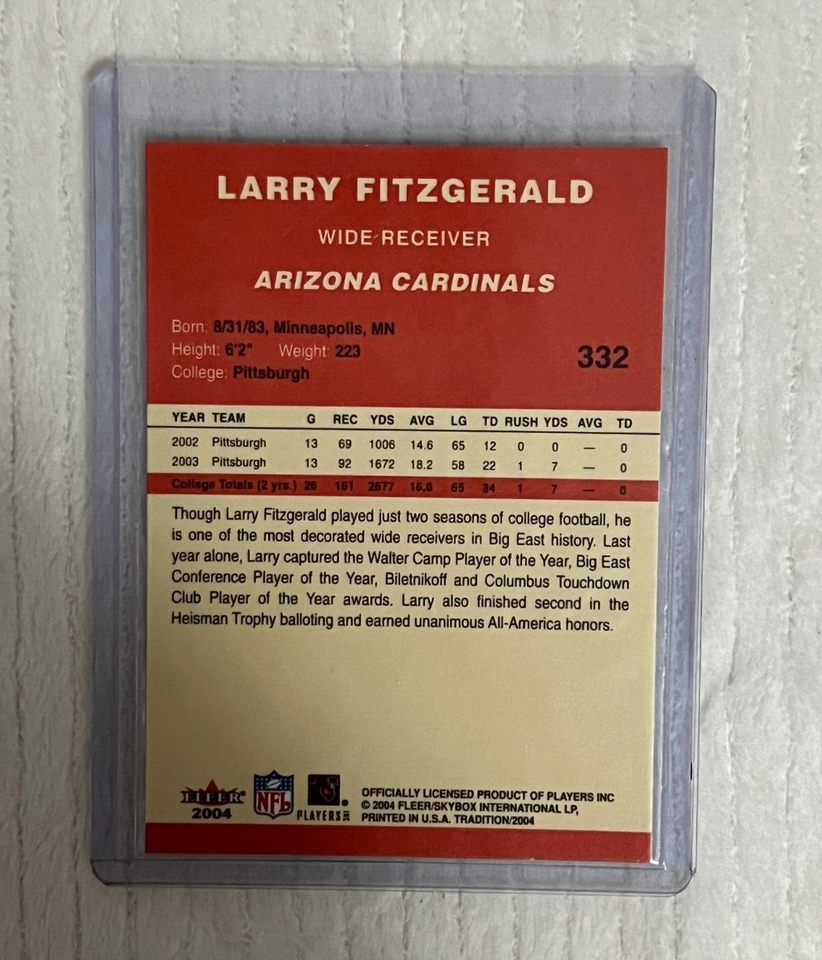 Larry Fitzgerald 2004 Fleer Tradition Rookie Card #332 Cardinals HOF RC ...