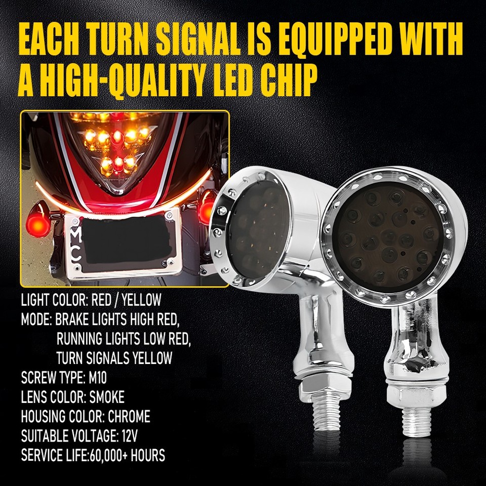 Chrome Motorcycle LED Red Brake Blinker Bullet Turn Signal Light For ...