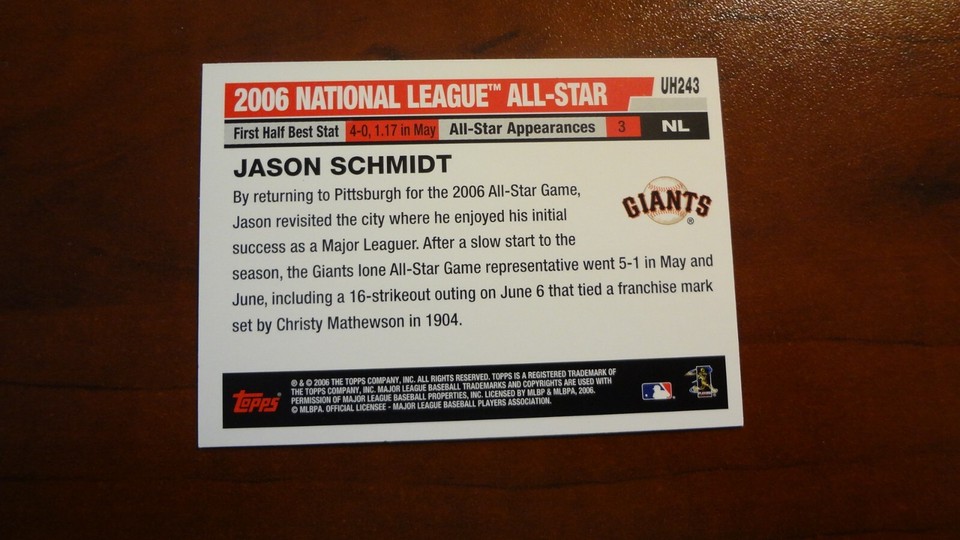 2006 TOPPS # UH243 JASON SCHMIDT BASEBALL CARD | eBay