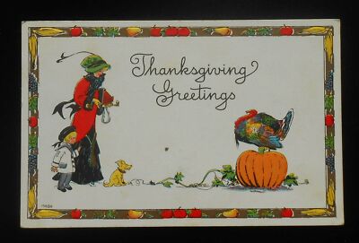 1914 CHARMING! Thanksgiving Greeting Pretty Lady Photographing Turkey ...