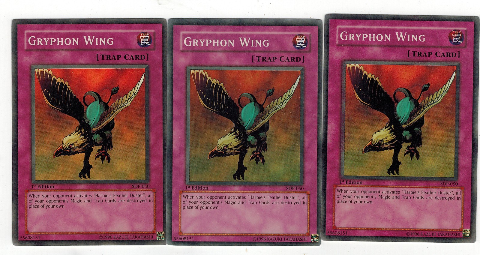 3 X Gryphon Wing 1st SDP-050 Yugioh Yu Gi Oh! Foil Holo SUPER HOLO Rare ...