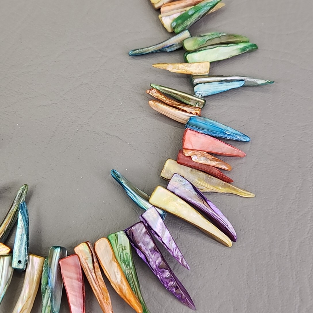 Shell Necklace Vtg Dyed Abalone MOP Bead Multicolor Spikes 16-18" | eBay