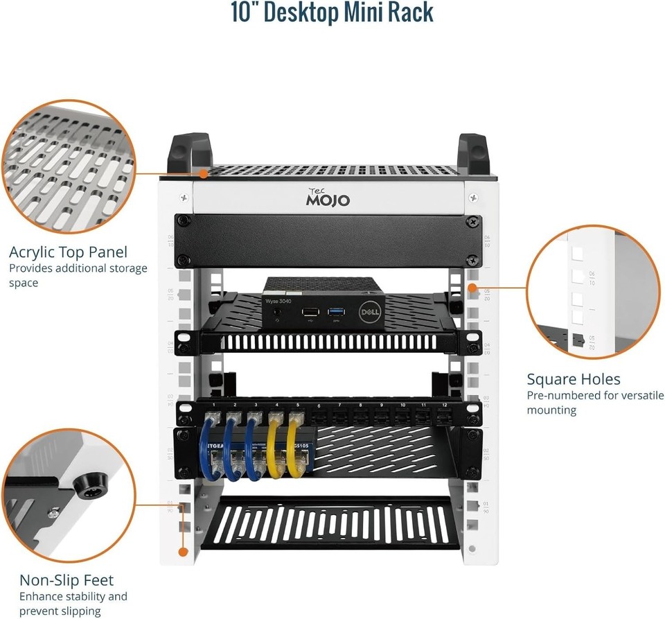 10” Desktop Mini Rack, 6U 200mm Depth with SBC Shelf, Micro HDMl to ...