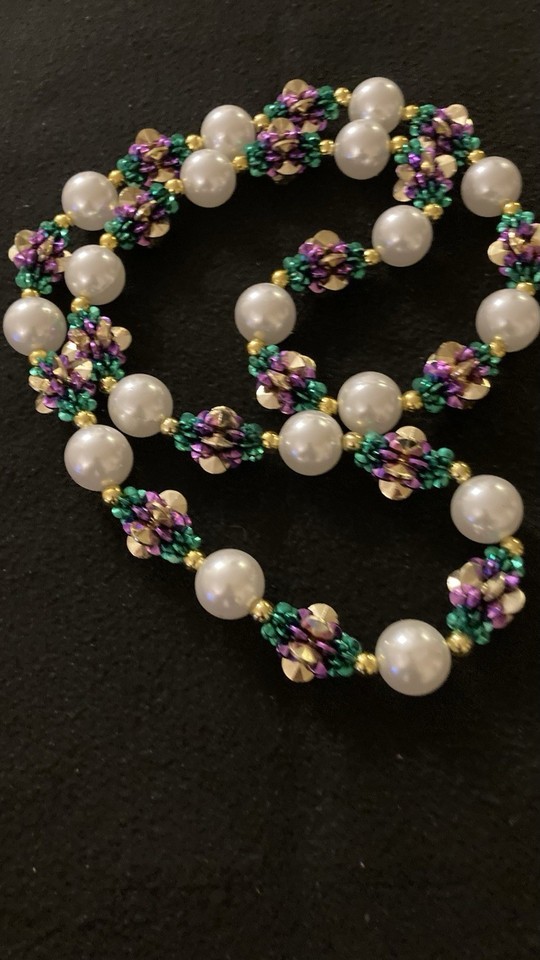 1980's Mardi Gras Faux Pearl Purple Gold Green Cluster Beaded Necklace ...