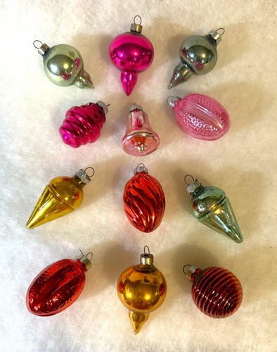 12 Vtg Shiny Brite Glass Xmas Ornaments Neat Shapes Cone Top Twist Bell ...