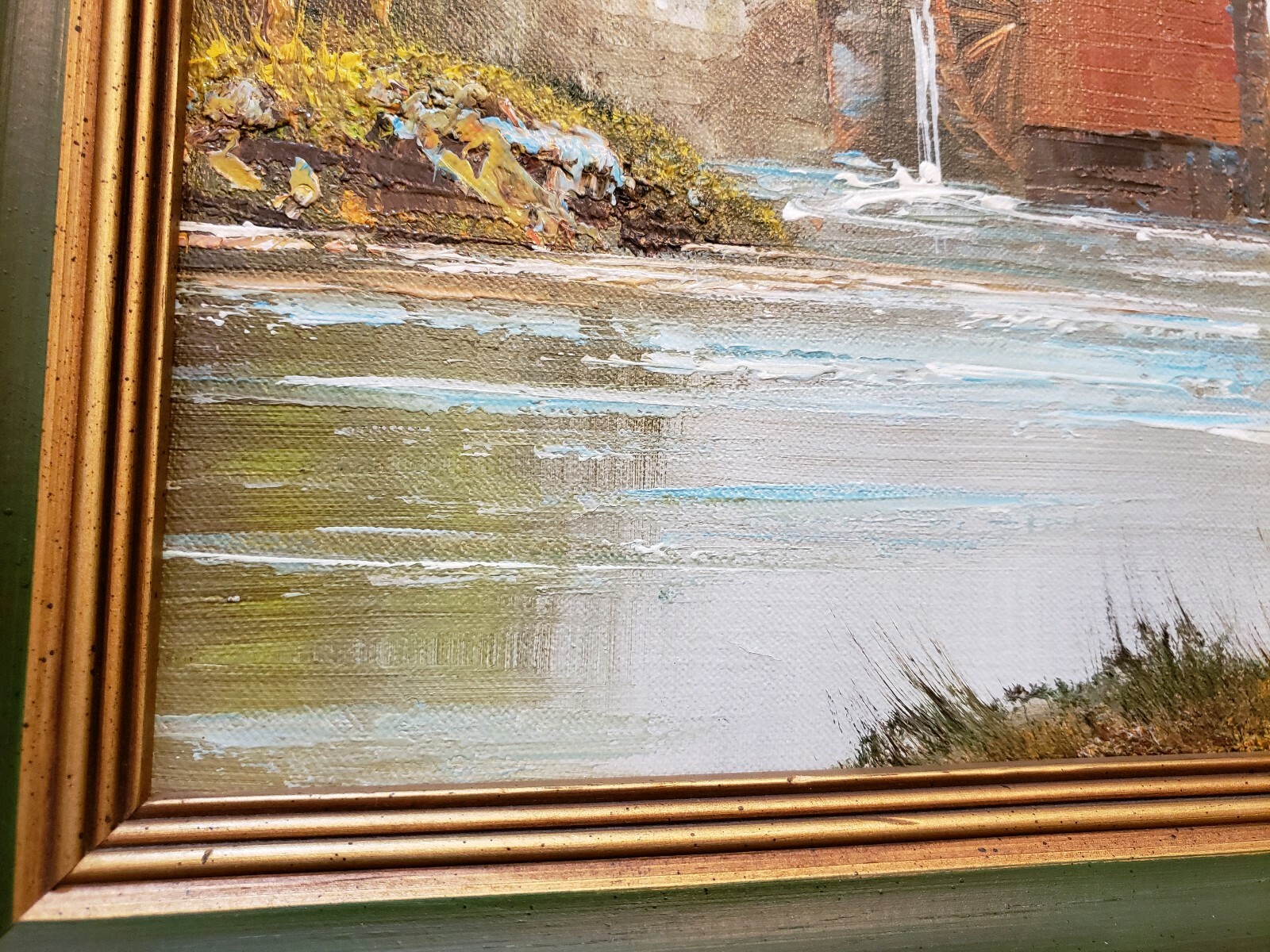 Framed Signed Brian Roche Oil on Canvas Painting Watermill Scene 19 x ...