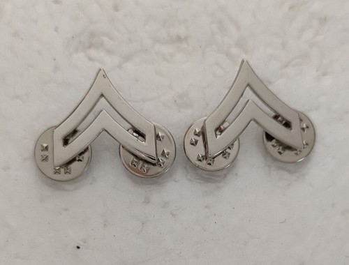 PAIR US ARMY CORPORAL SUBDUED METAL COLLAR RANK BADGE PIN SILVER | eBay