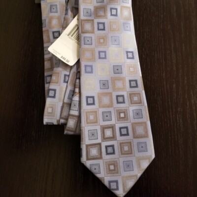 New KENNETH COLE mens silk tie dress suit wear gray geometric pattern ...