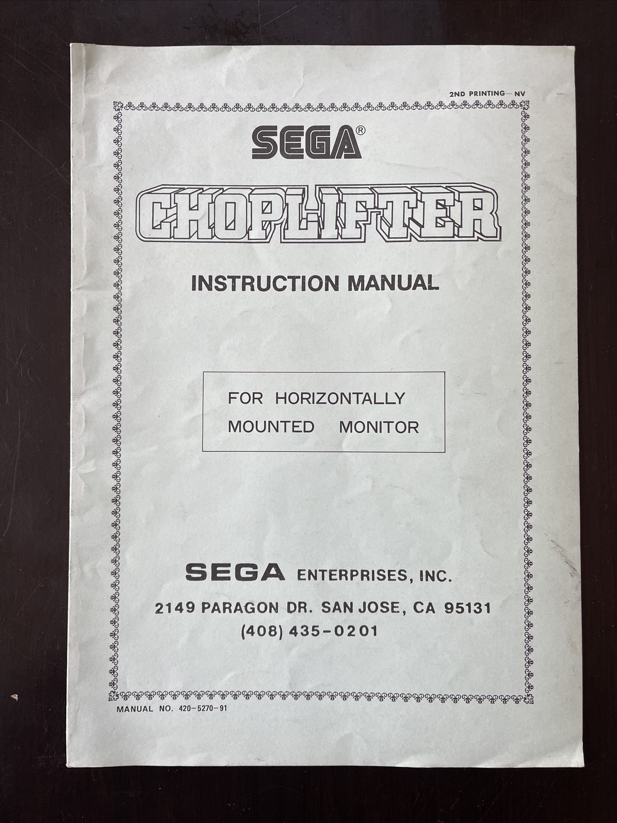 Sega’s Choplifter Arcade Instruction Manual Original | eBay