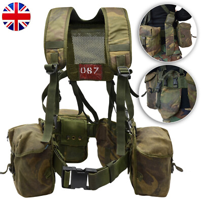 British Army CHEST RIG DPM Tactical Airborne Webbing Woodland Pouches ...