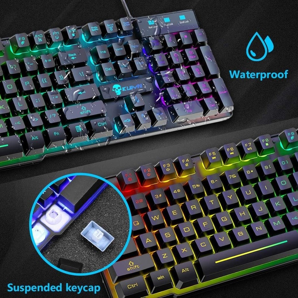 KUIYN T6 Wired Membrane Keyboard Mouse Combo, 12 Chroma RGB Backlit ...
