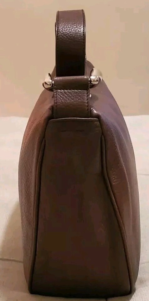 FURLA BROWN PEBBLED LEATHER SHOULDERBAG W/SIGNATURED SILVER STRAP ...