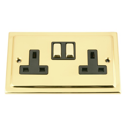 13A Wall Double Plug Socket 2 Gang Polished Mirror Brass (Gold Effect ...