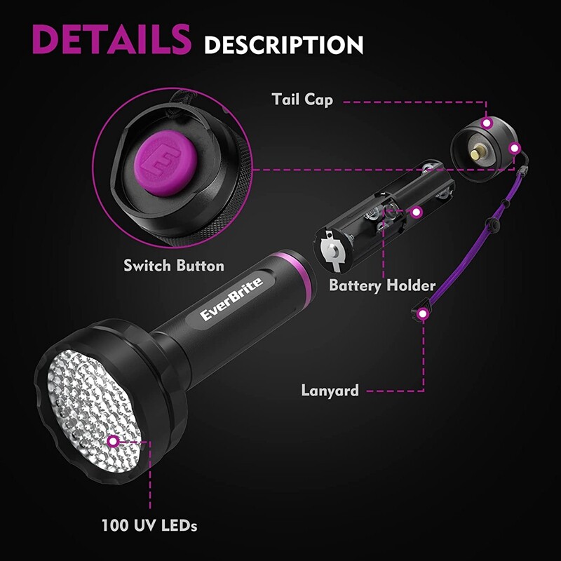 EverBrite LED Blacklight Flashlight UV Flashlight 395nm Ultraviolet ...