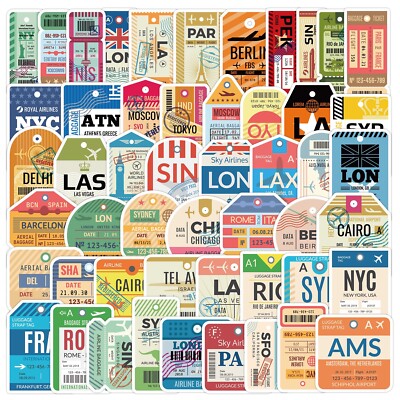 50 Luggage Suitcase Retro Vinyl Stickers Vintage City Names World ...