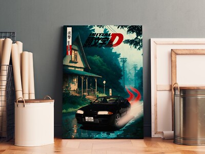 Initial D - "Night Kids" Takeshi Nakazato Skyline R32 RainCANVAS FRAMED ...