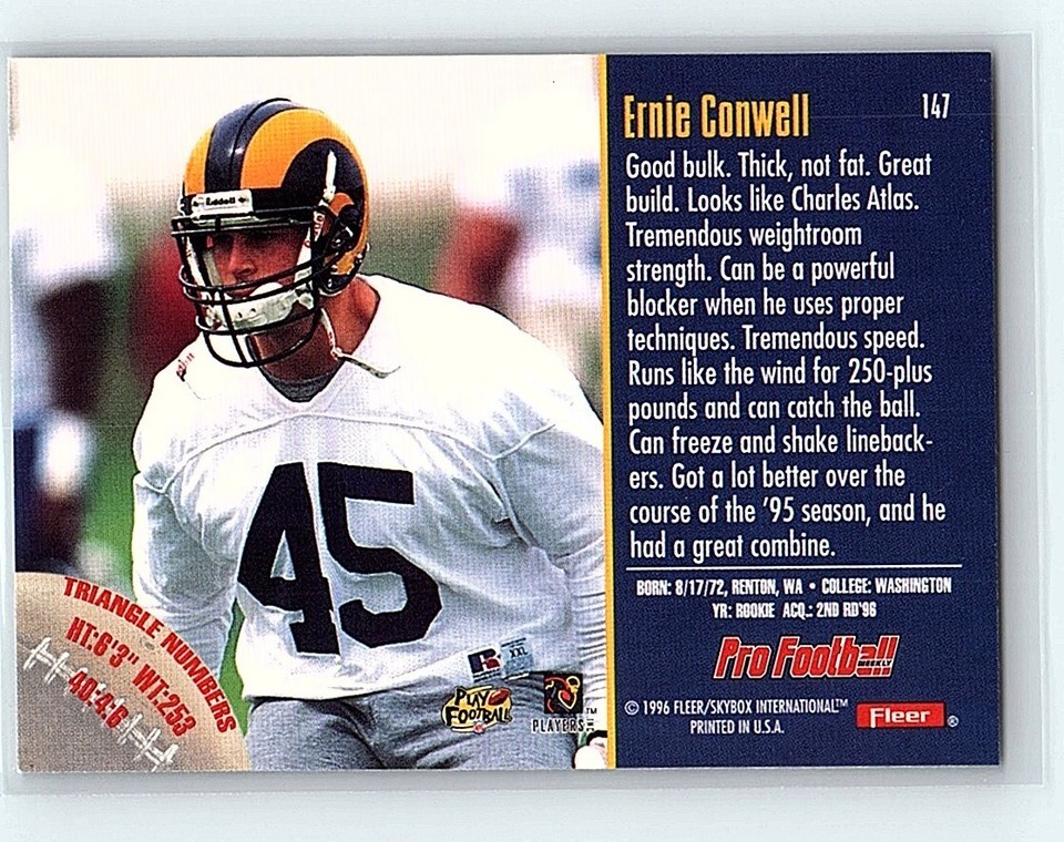 1996 Fleer Rookie no 2 Ernie Conwell St. Louis Rams #147 | eBay