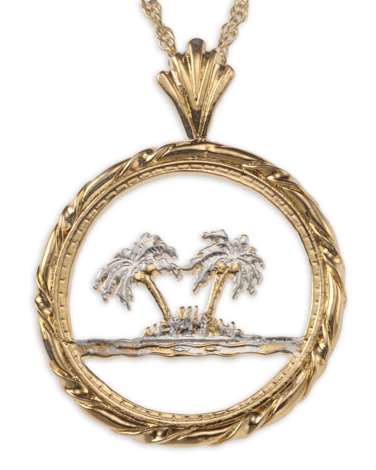 Palm Tree Pendant and Necklace, Hand Cut Palm Tree Coin, 1" in Diam ...
