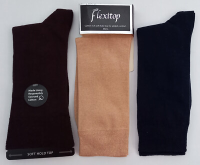 3 pairs of Flexitop, Mens, Soft Top, Brown/Sand/Navy, Socks, Size 6-11 ...