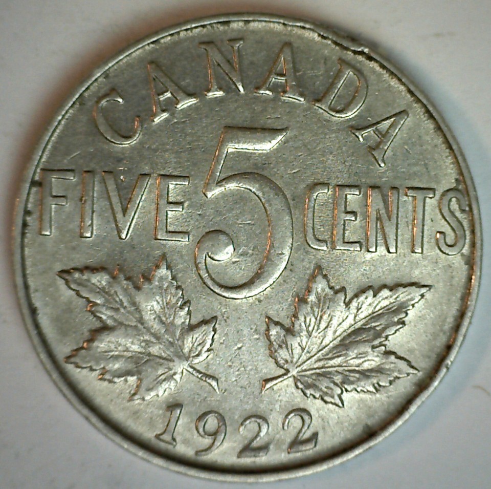 1922 Canada Nickel Content 5 Cent Coin 5c Canadian Extra Fine Circ ...
