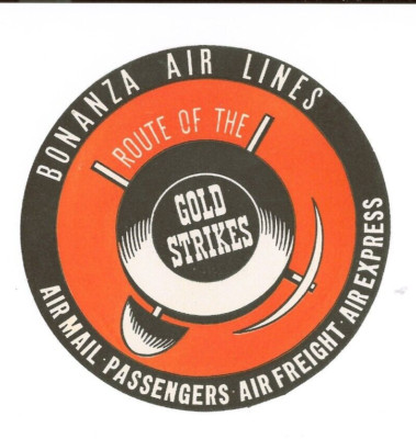 BONANZA Airlines Original 1950's Baggage Label, Sticker, Decal, Travel ...