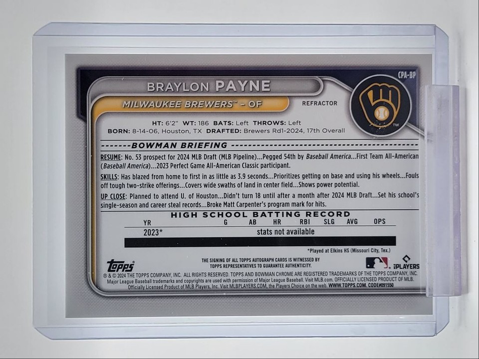 BRAYLON PAYNE 2024 BOWMAN DRAFT CHROME 1ST REFRACTOR AUTO /499 Q1940 | eBay