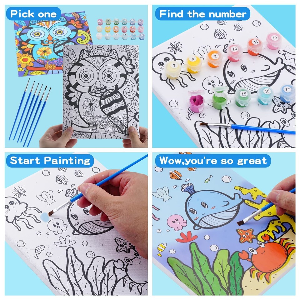 3 Pack Paint by Numbers for Kids Ages 8-12, 10*8"Color by Number for ...