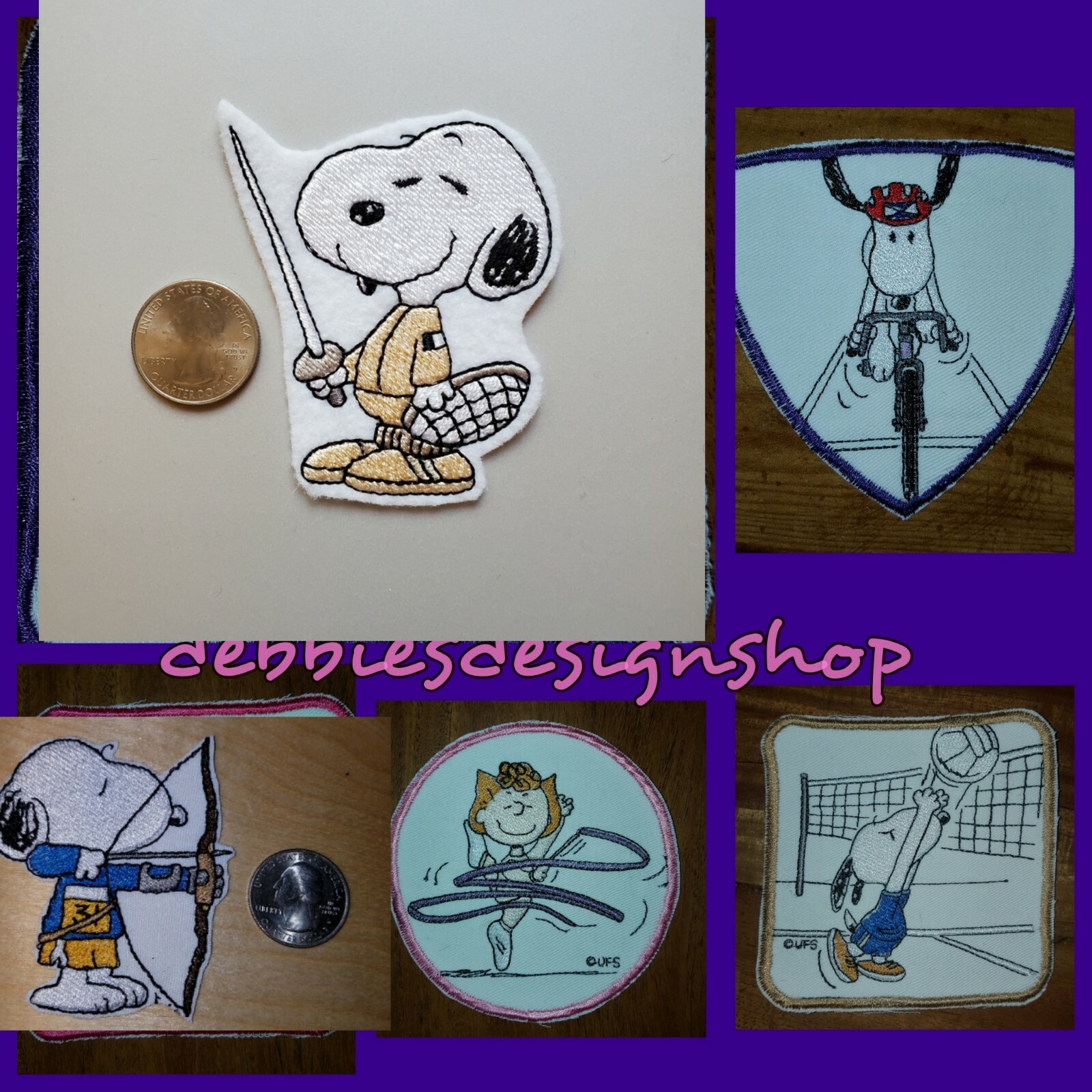 Peanuts Snoopy Iron On Patches-Archery, Cyling, Gymnastics, Fencing ...