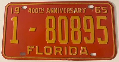 1965 Florida License Plate 1 80895 Dade County Miami Beach Lakes ...