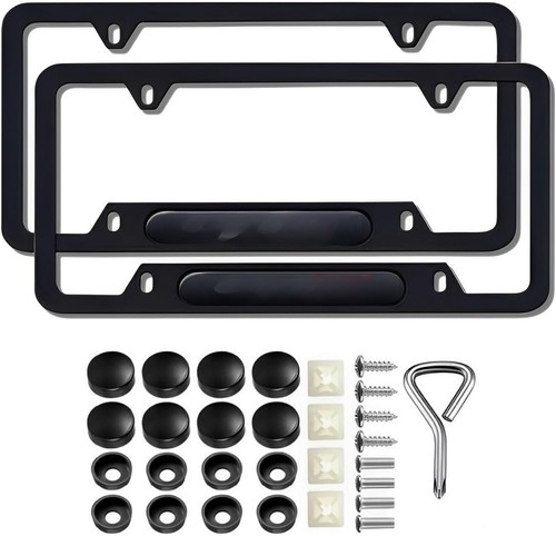 2-Piece Set of Black License Plate Frames with Screw-On Mounting System ...