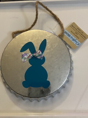 Crafters Square Galvanized Easter Vinyl Bunny 6” Metal Sign W Hanging ...