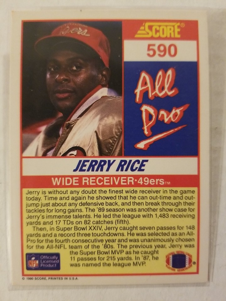 1990 Score Football Card Jerry Rice #590 All-Pro San Francisco 49ers ...