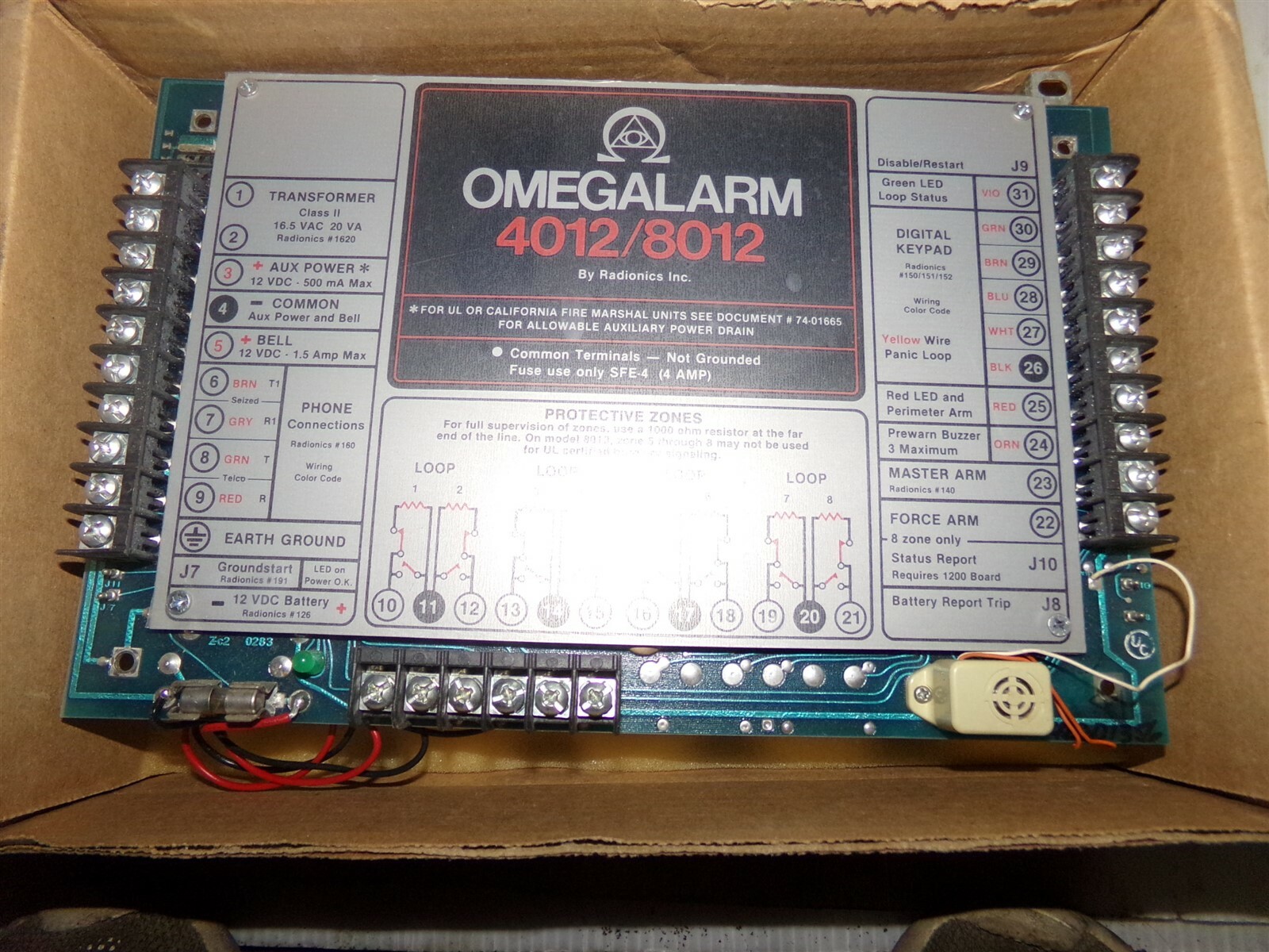 Radionics Omegalarm 4012/8012 117731 Alarm System Control Panel *FREE ...