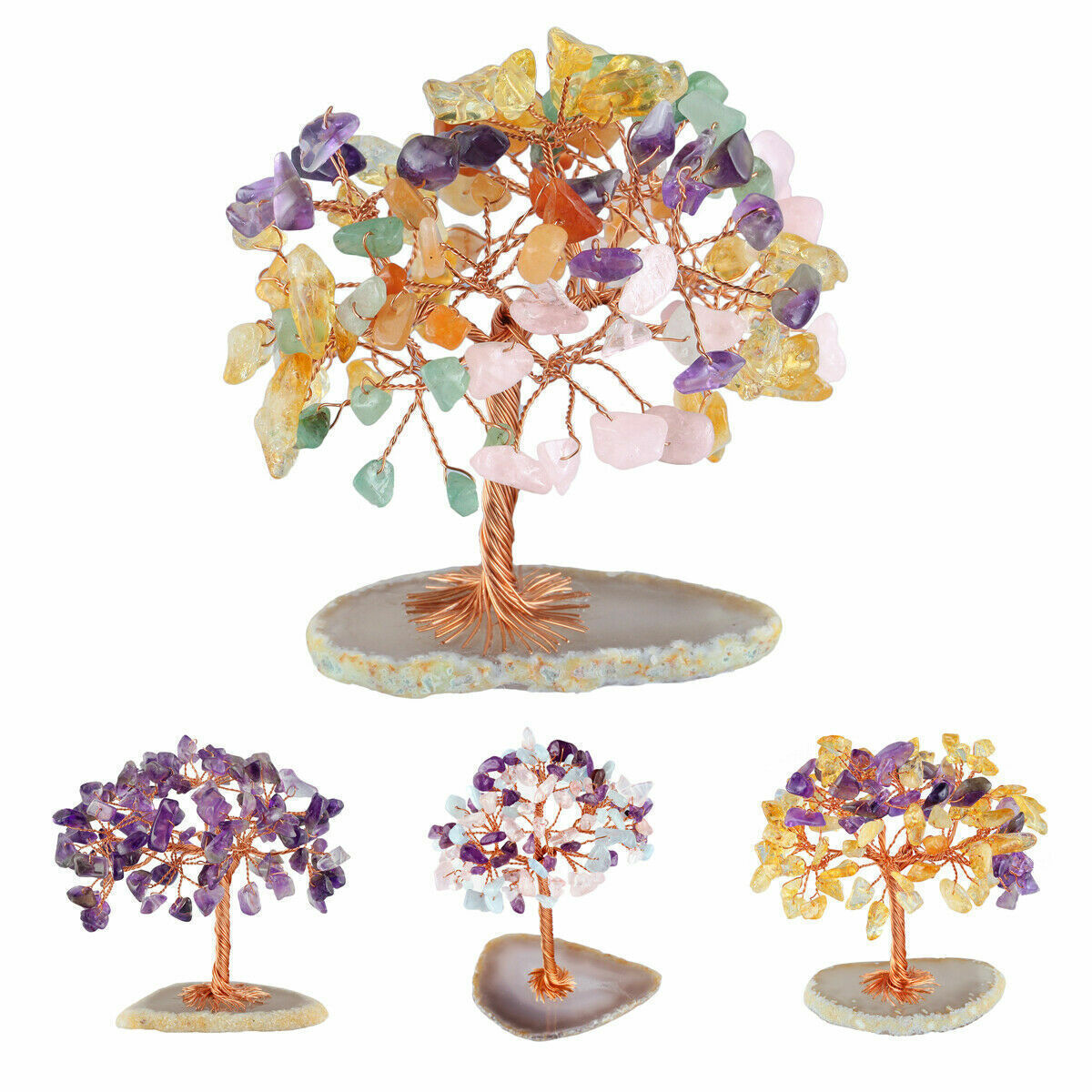 Natural Crystal Tree Copper Money Tree with Agate Slice Base for Luck ...