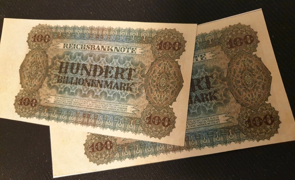 💴 1924 Reichs Bank German paper money 100 trillion Deutsche marks cash ...