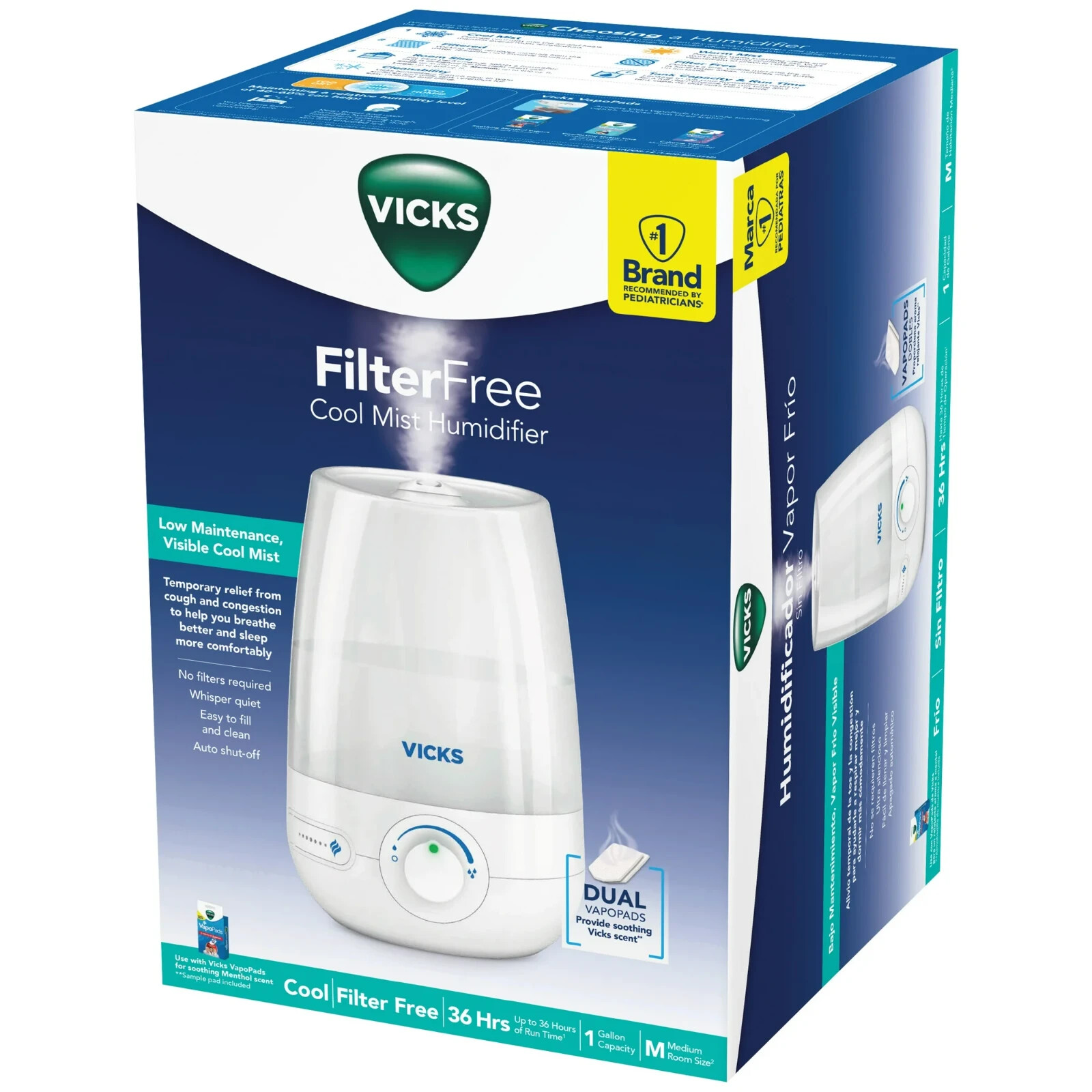 Vicks 1 Gallon Filter Free Cool Mist Humidifier, 400 Sq ft, White ...