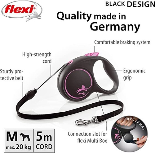 Flexi Black Design Retractable Cord Dog Lead Extending Leash Small ...